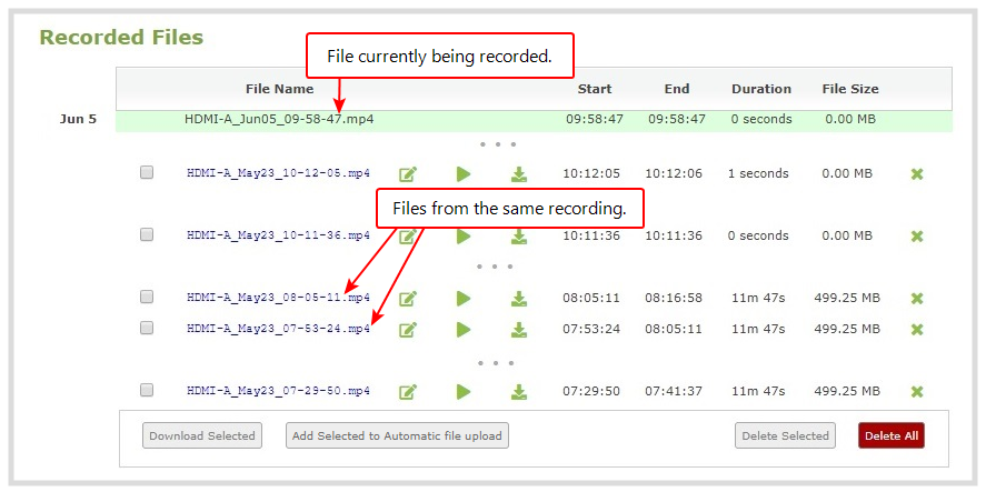 View list of recorded files